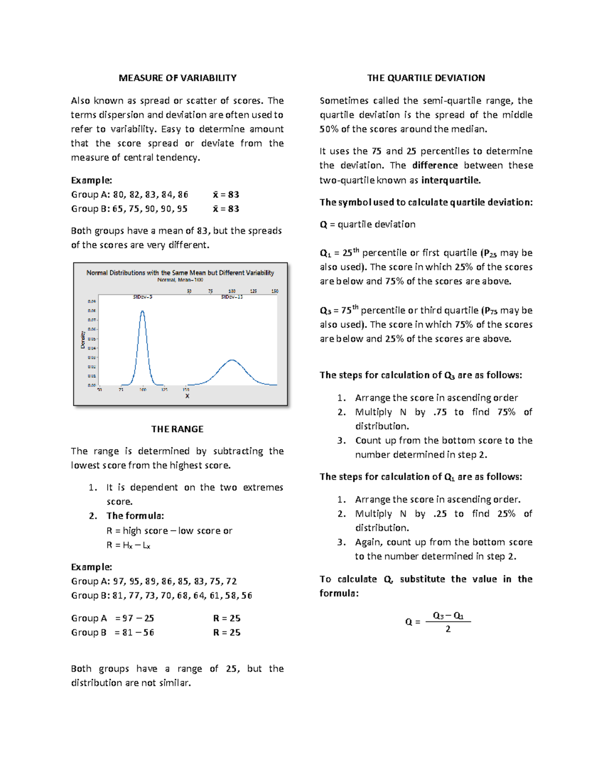 Measure OF Variability - MEASURE OF VARIABILITY Also known as spread or ...