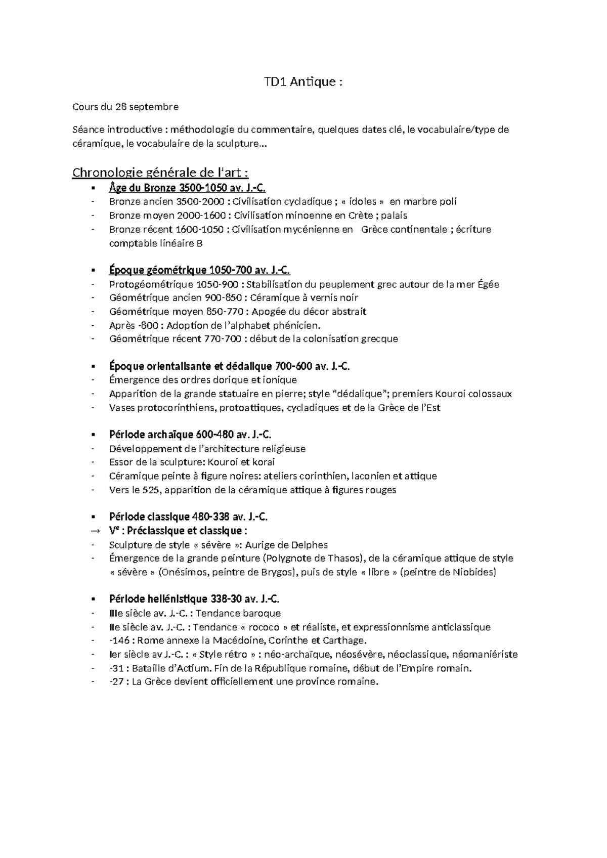 TD1 Antique - TD1 - TD1 Antique : Cours du 28 septembre Séance introductive : méthodologie du ...