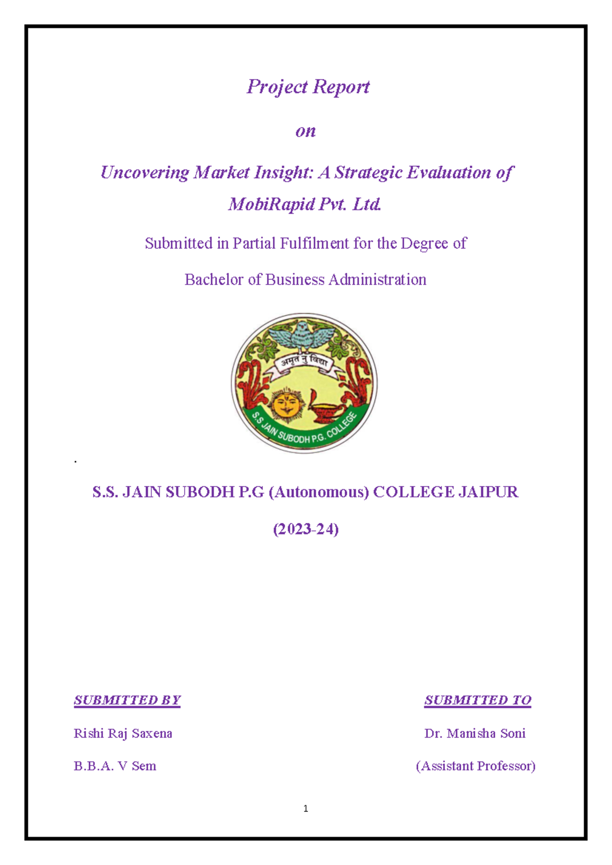 Rishi Report 5th Sem - Project Report on Uncovering Market Insight: A ...