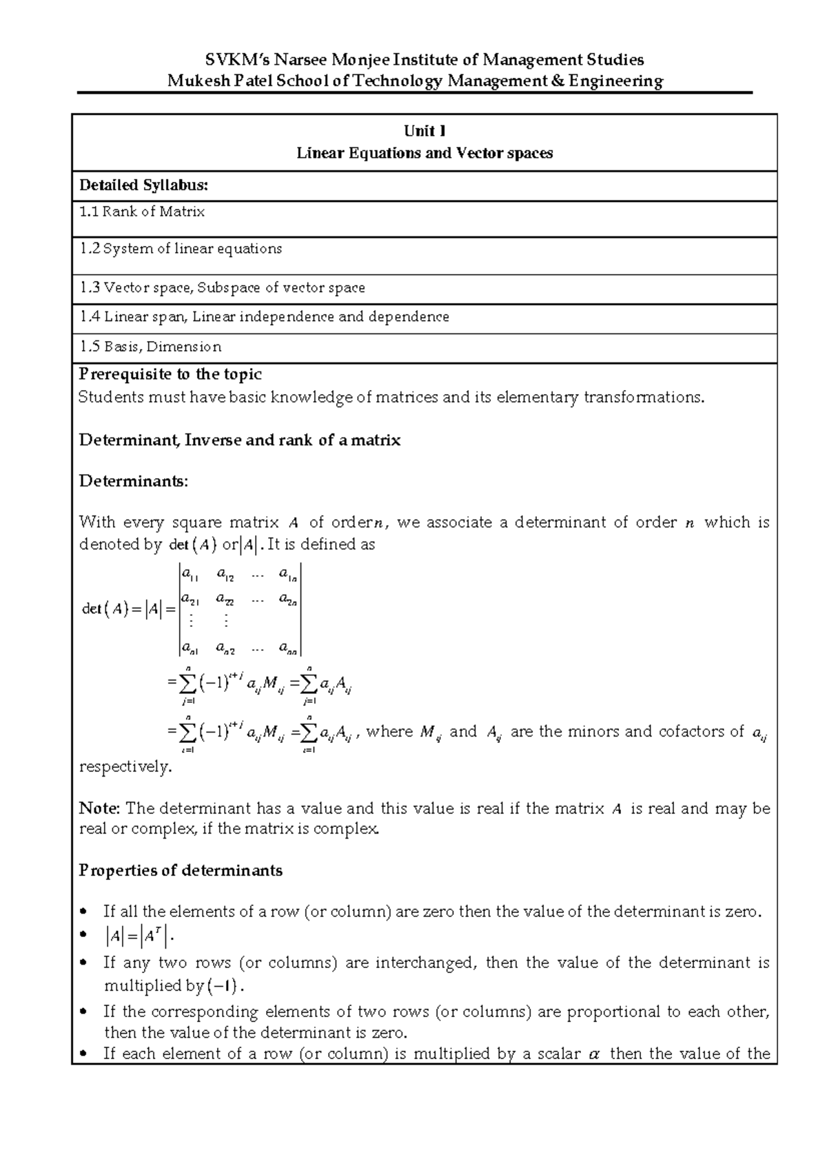 Unit 1 Sessionwise Problems Mukesh Patel School Of Technology Management And Engineering Unit I 