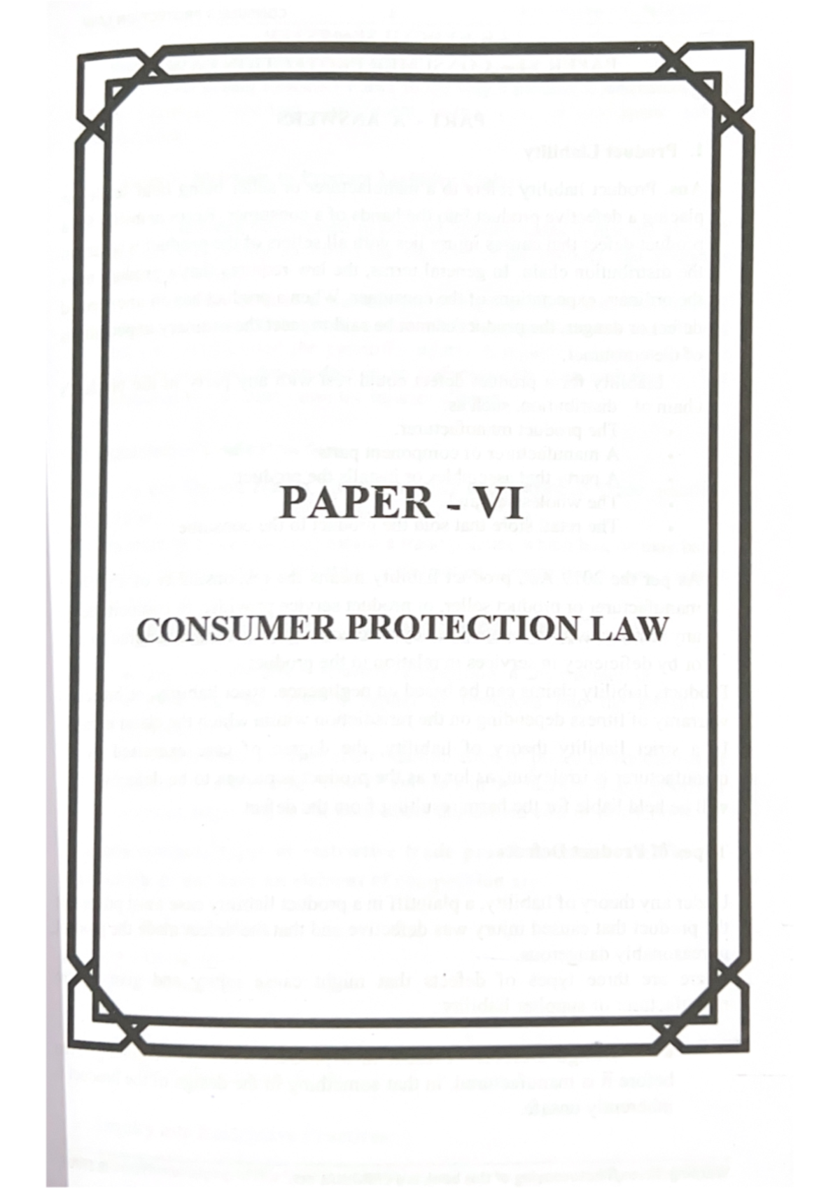 Consumer Protection law - V PAPER VI CONSUMER PROTECTION LAW 1 CONSUMER ...