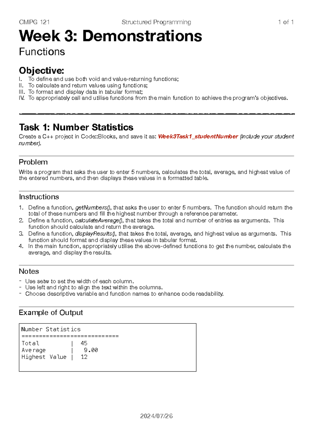 CMPG121+Week3 Demonstration Tasks - CMPG 121 Structured Programming 1 of 1 Week 3 ...