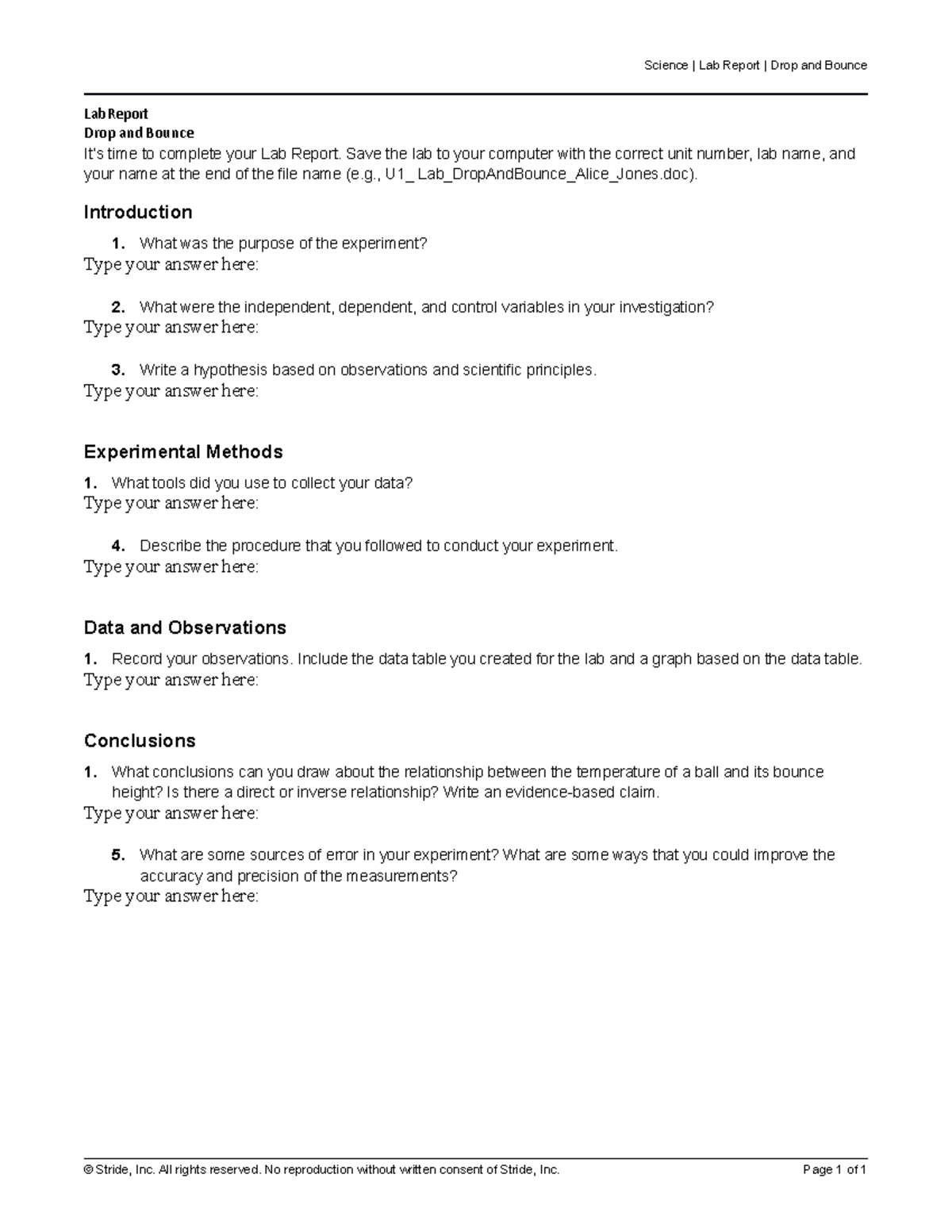 Drop and bounce - Science | Lab Report | Drop and Bounce Lab Report ...