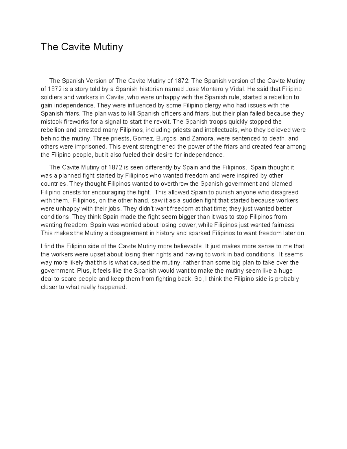 Cavity mutiny Reflection - The Cavite Mutiny The Spanish Version of The ...