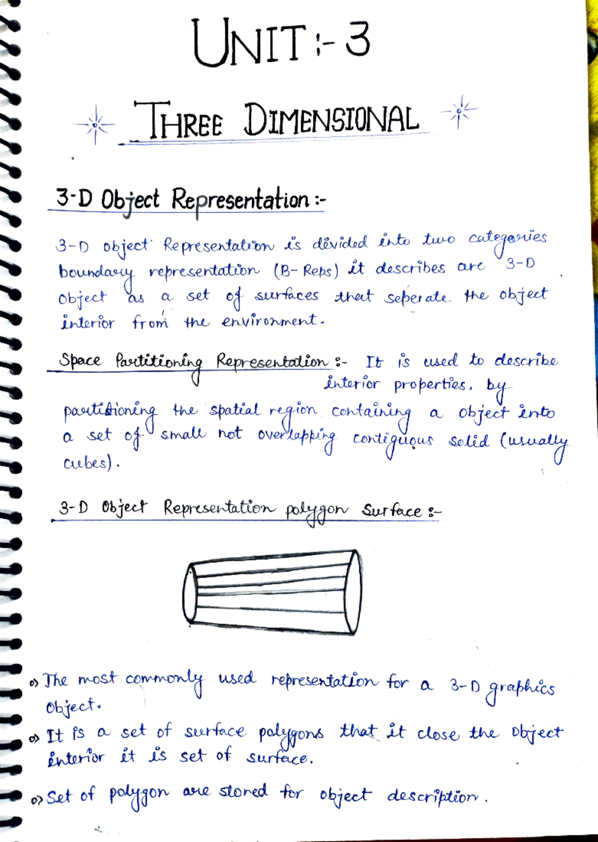 CG UNIT 3 - 3-D Object Representation IHREE DIMENSIO NAL Spoce UNIT- 3-D object Representatio i ...