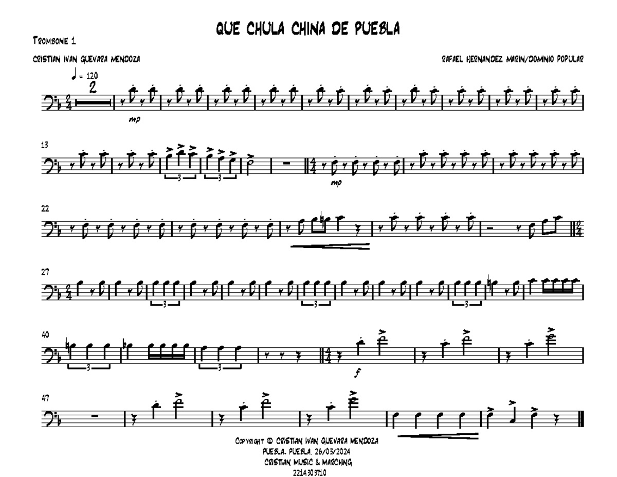 QUE Chula China DE Puebla - Trombone 1 - Copyright © CRISTIAN IVAN ...