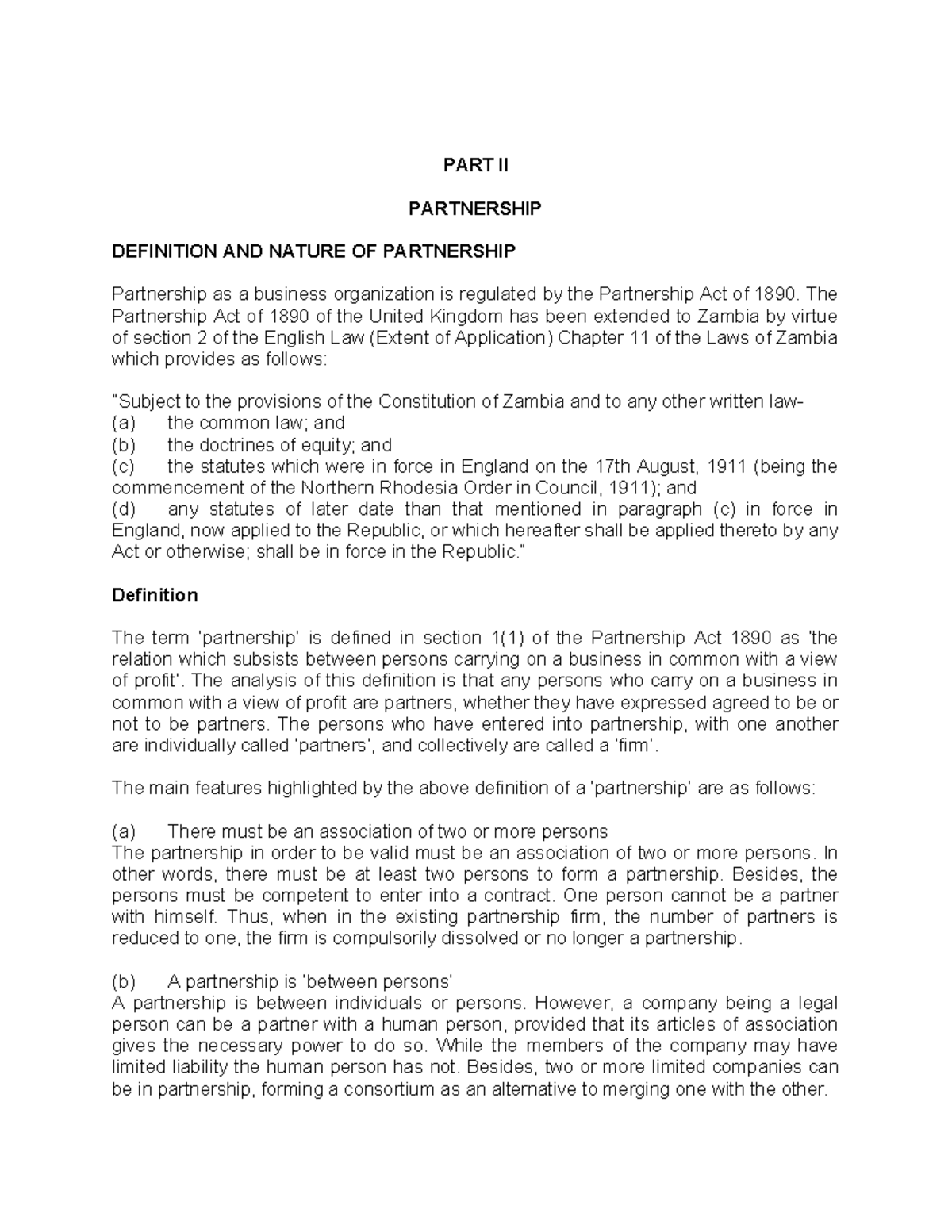 6. Partnership - notes - PART II PARTNERSHIP DEFINITION AND NATURE OF ...