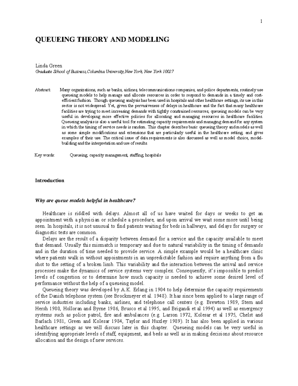 Queueing Theory And Modeling Queueing Theory And Modeling Linda Green