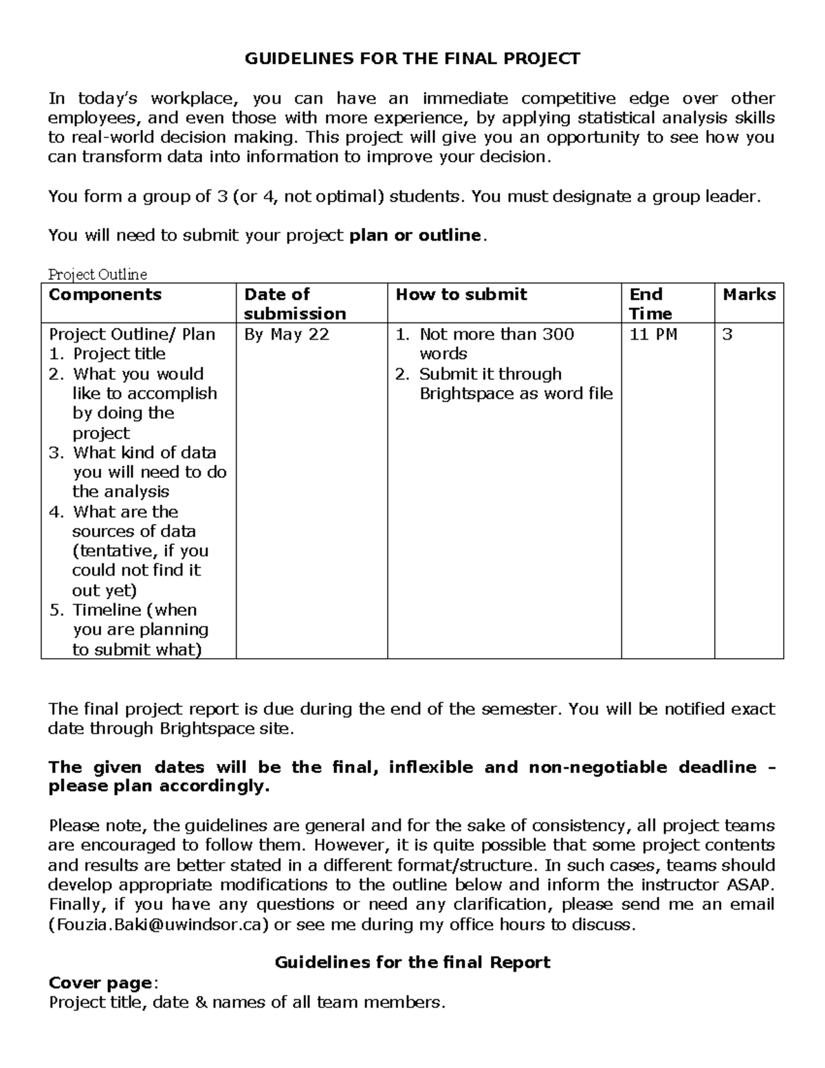 Final project plan - GUIDELINES FOR THE FINAL PROJECT In today’s ...