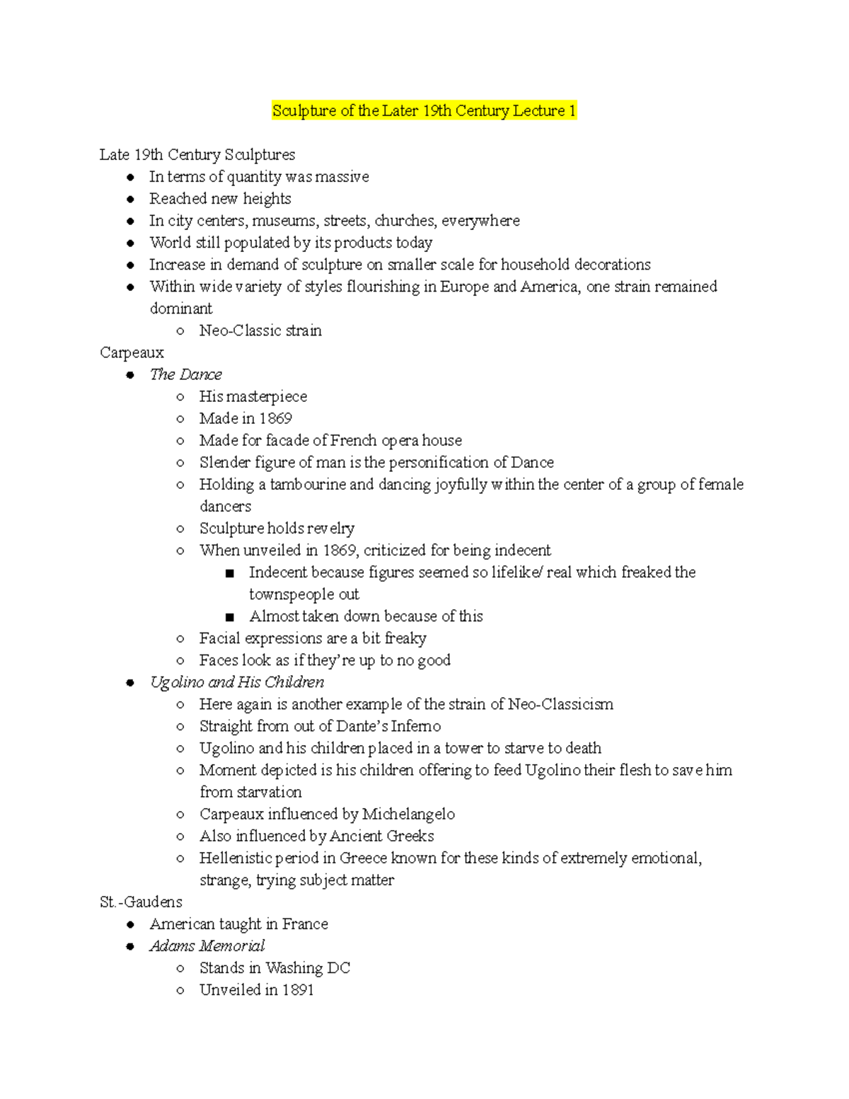 ART 363 Lecture TEST 2 - Sculpture of the Later 19th Century Lecture 1 ...