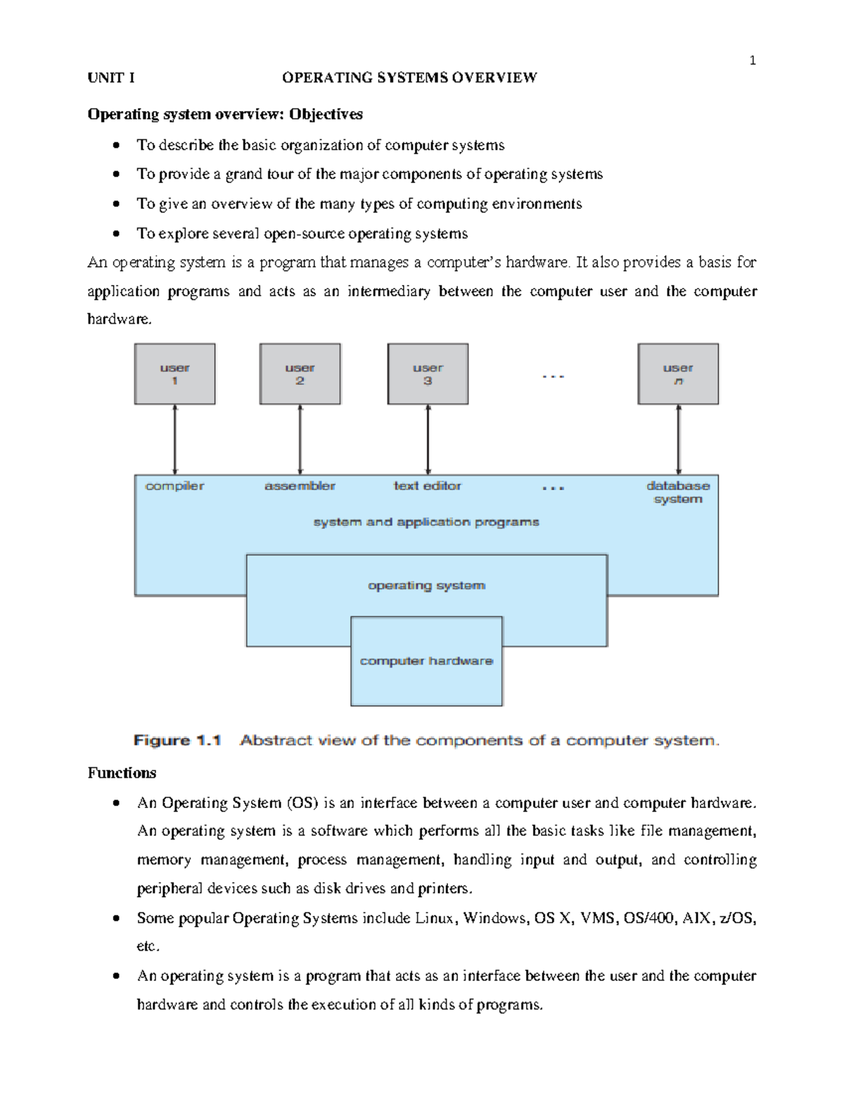 Unit-1-Material- Operating Systems - UNIT I OPERATING SYSTEMS OVERVIEW Operating system overview ...