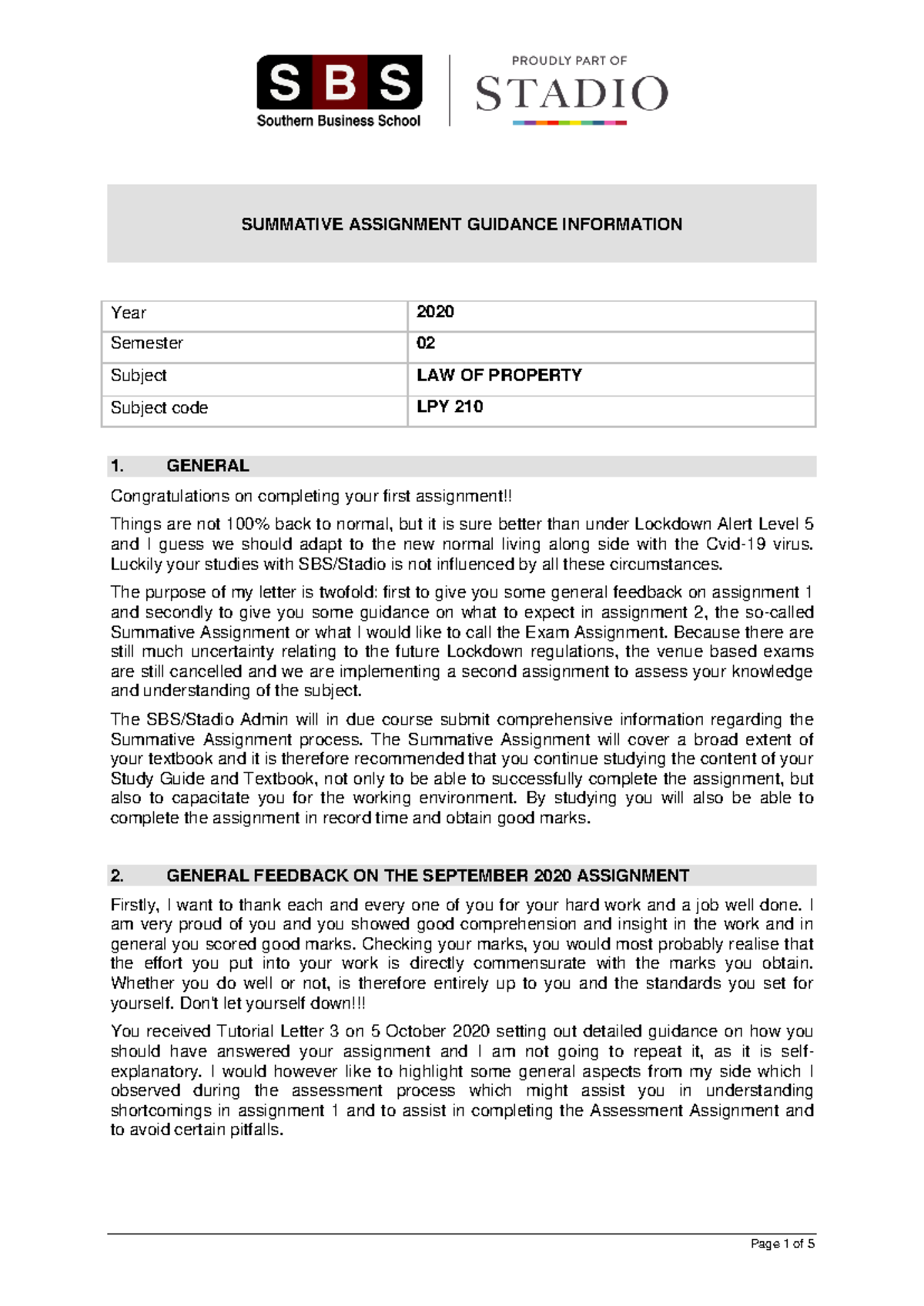 LPY 201 2020 02 Assignment Feedback Guidance Letter - SUMMATIVE ...