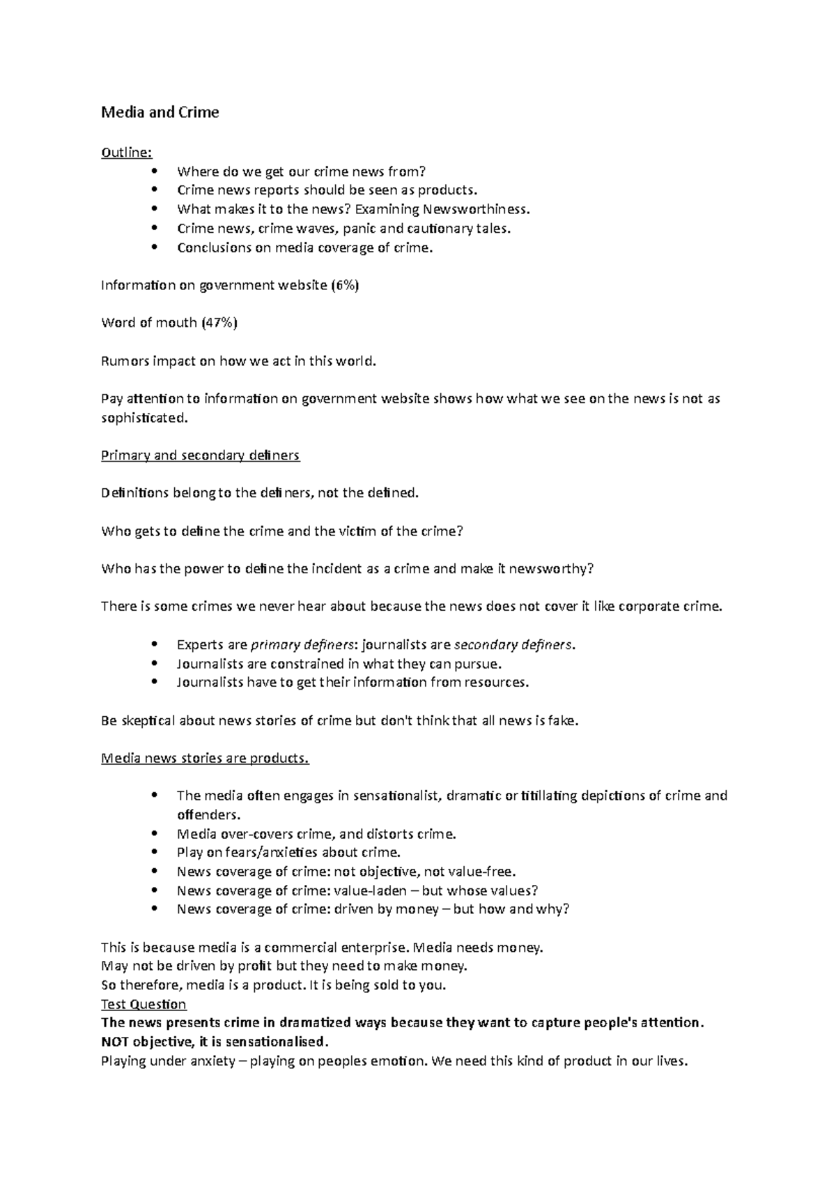 Media and Crime Lecture 11 - Media and Crime Outline: Where do we get ...