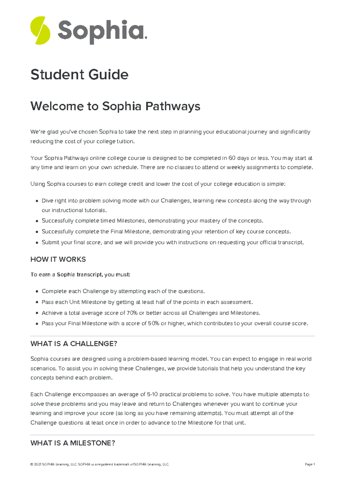 Sophia-student-guide - Student Guide Welcome to Sophia Pathways We’re ...