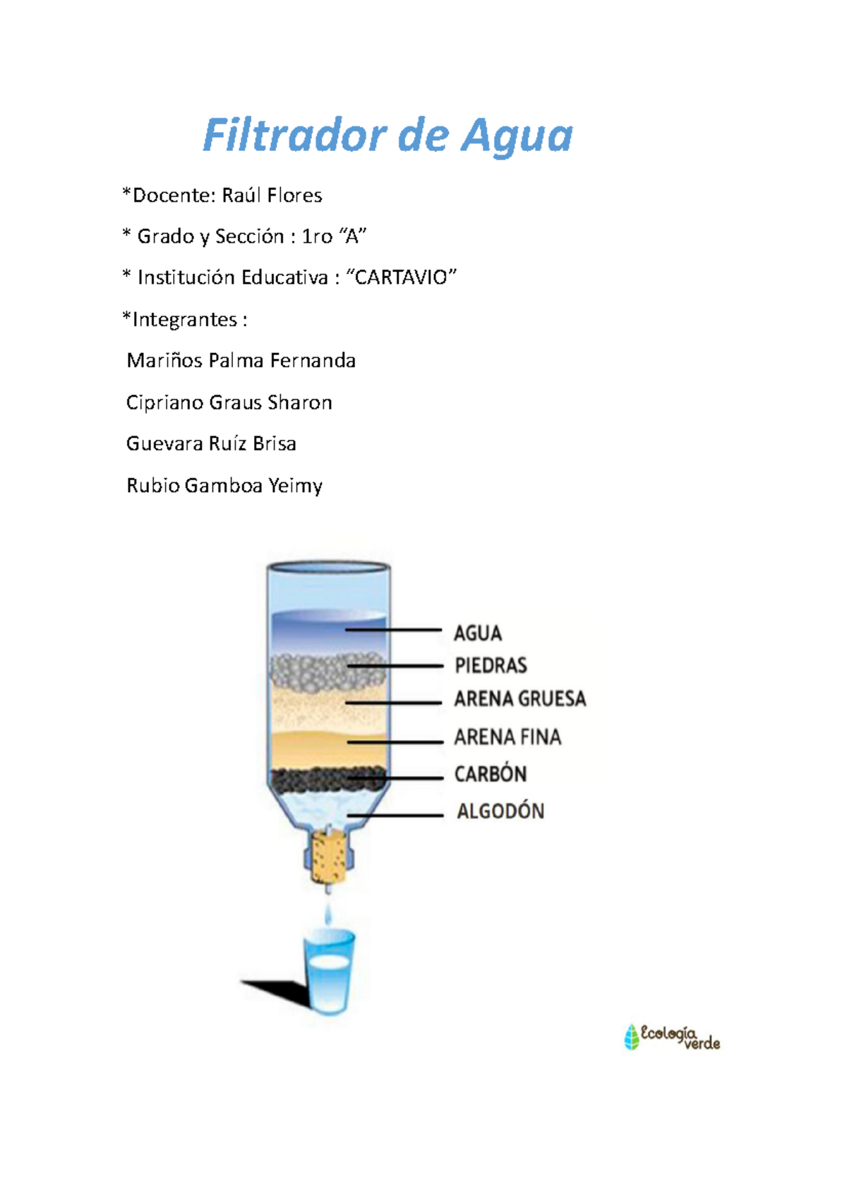 Filtrador de Agua - Filtrador de Agua *Docente: Raúl Flores Grado y ...