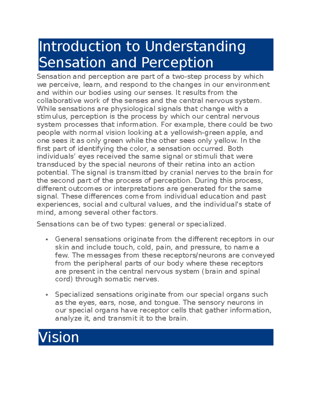 Psych Edapt - Introduction to Understanding Sensation and Perception ...