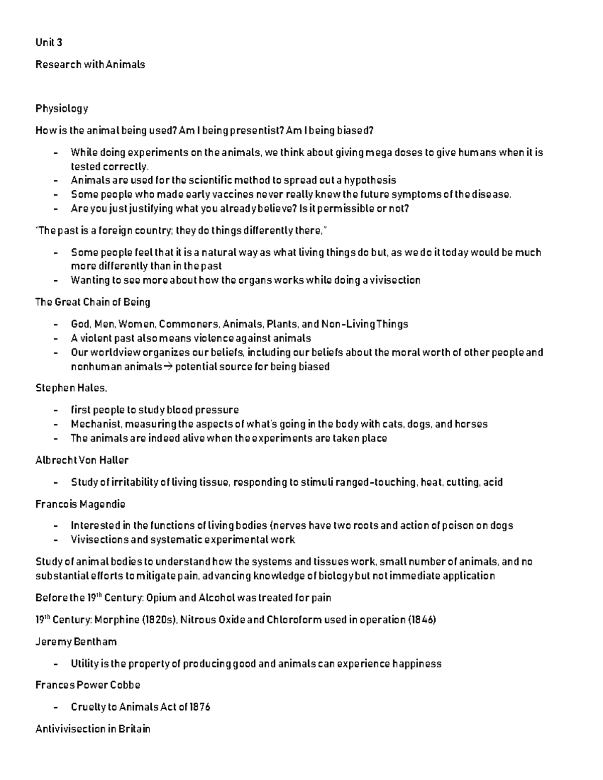 Week 3 Lecture Notes - Research with Animals - Unit 3 Research with ...