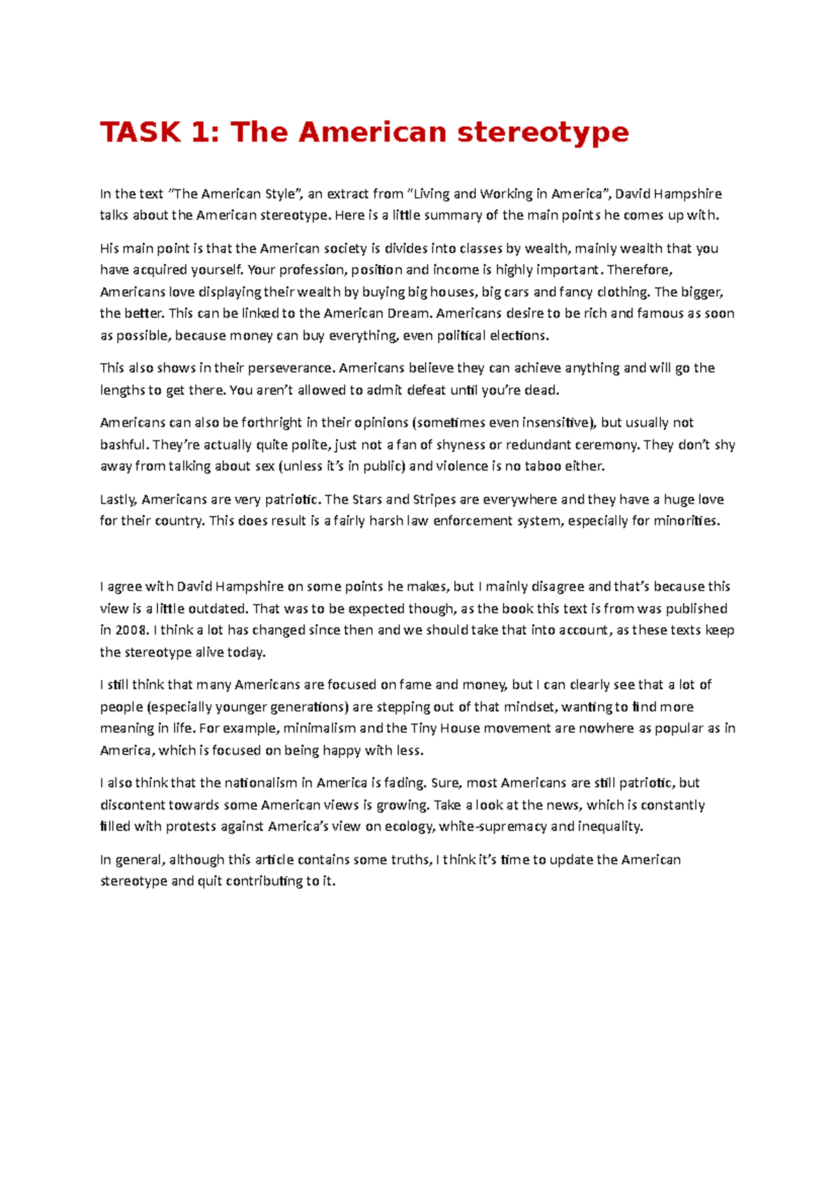 Essay - The American Stereotype - Language Study 3.1 - TASK 1: The ...