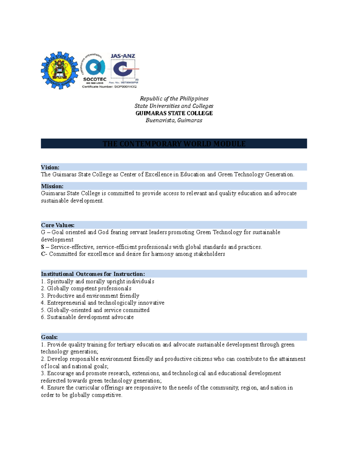 THE Contemporary World Module Lesson 1 - Republic of the Philippines ...