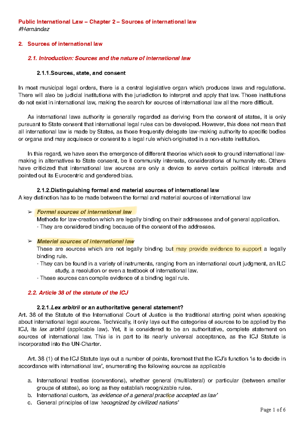 Sources of international law summary of Chapter 2 book Gleider ...