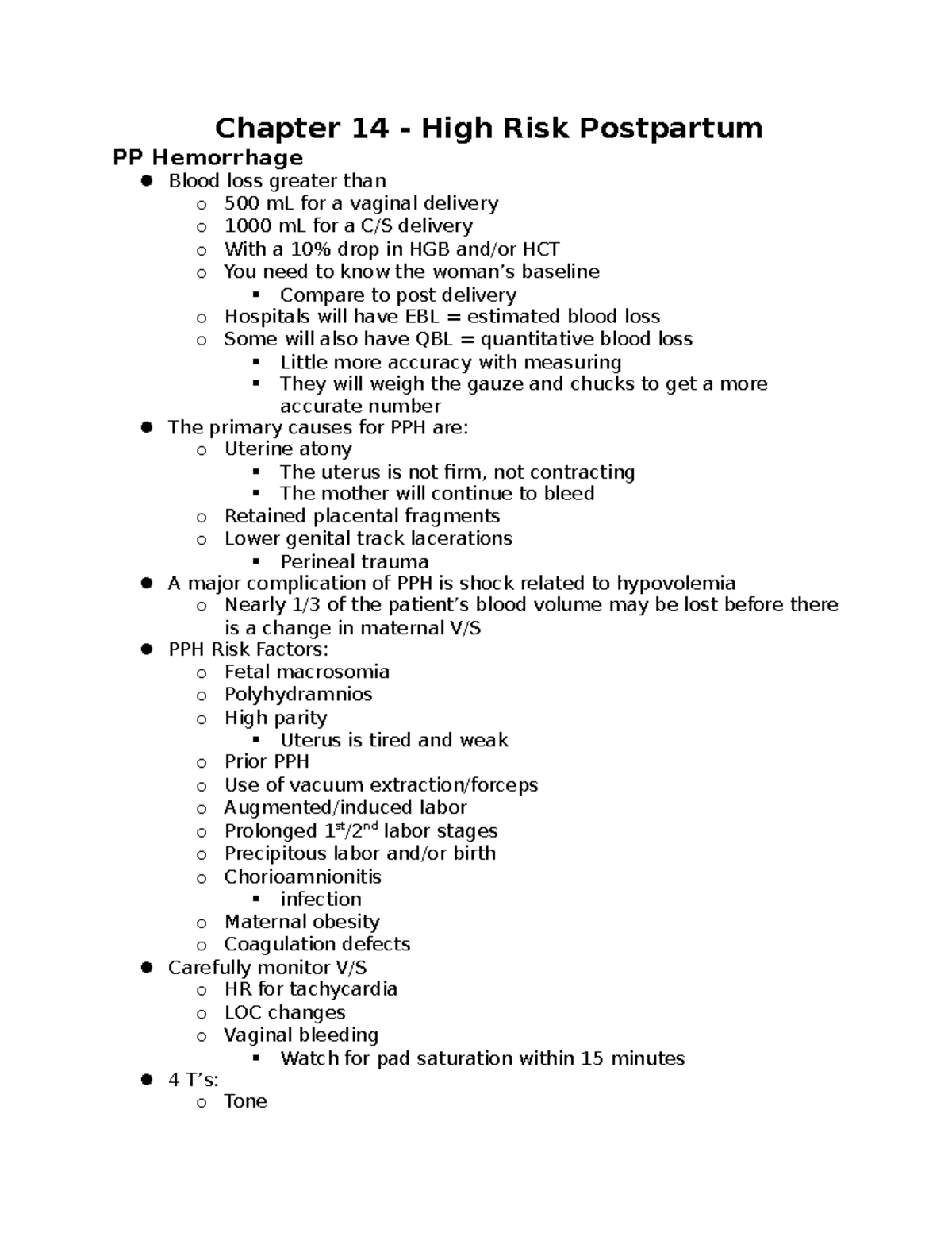 Ch 14 - High Risk Postpartum - Chapter 14 - High Risk Postpartum PP ...