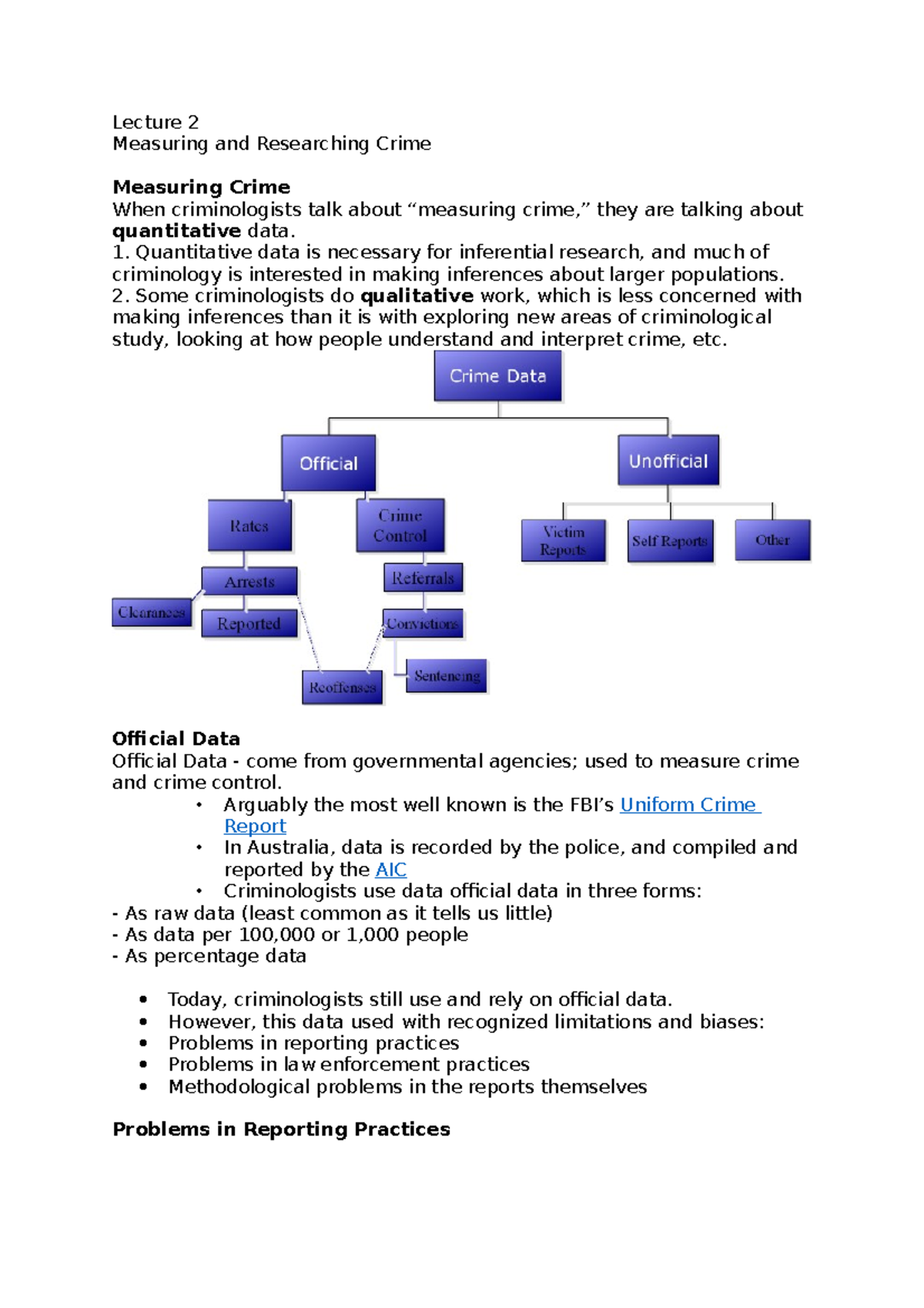 Lecture 2 - Lecture 2 Measuring and Researching Crime Measuring Crime ...