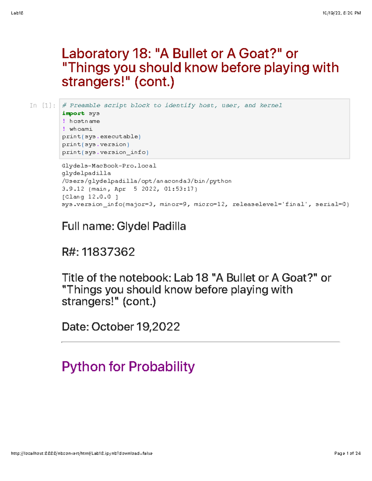 Lab18 - Lab 18 - Laboratory 18: "A Bullet or A Goat?" or "Things you ...