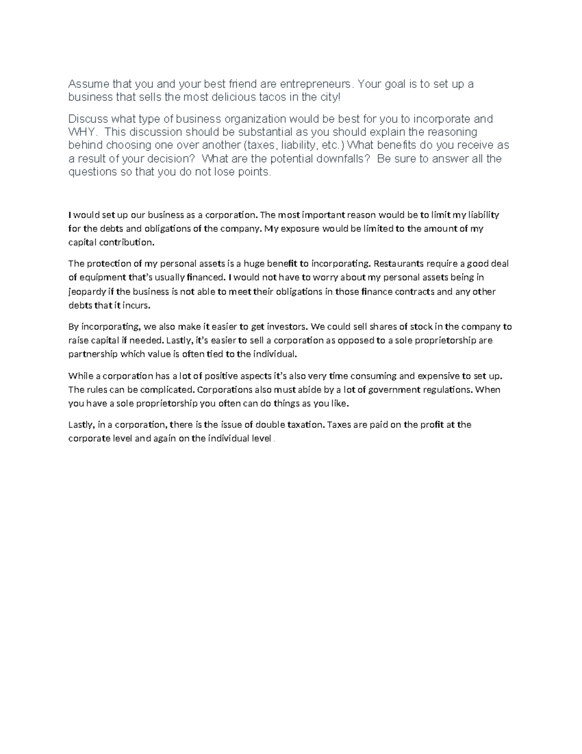 DB10 Best Business Organization - Assume that you and your best friend ...