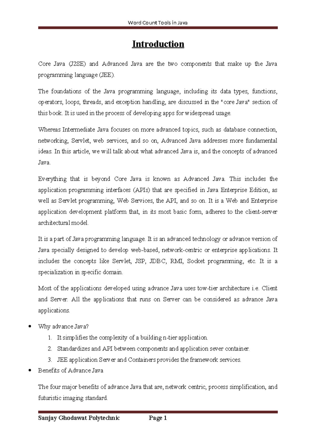 AJP Microproject - Introduction Core Java (J2SE) and Advanced Java are the two components that ...