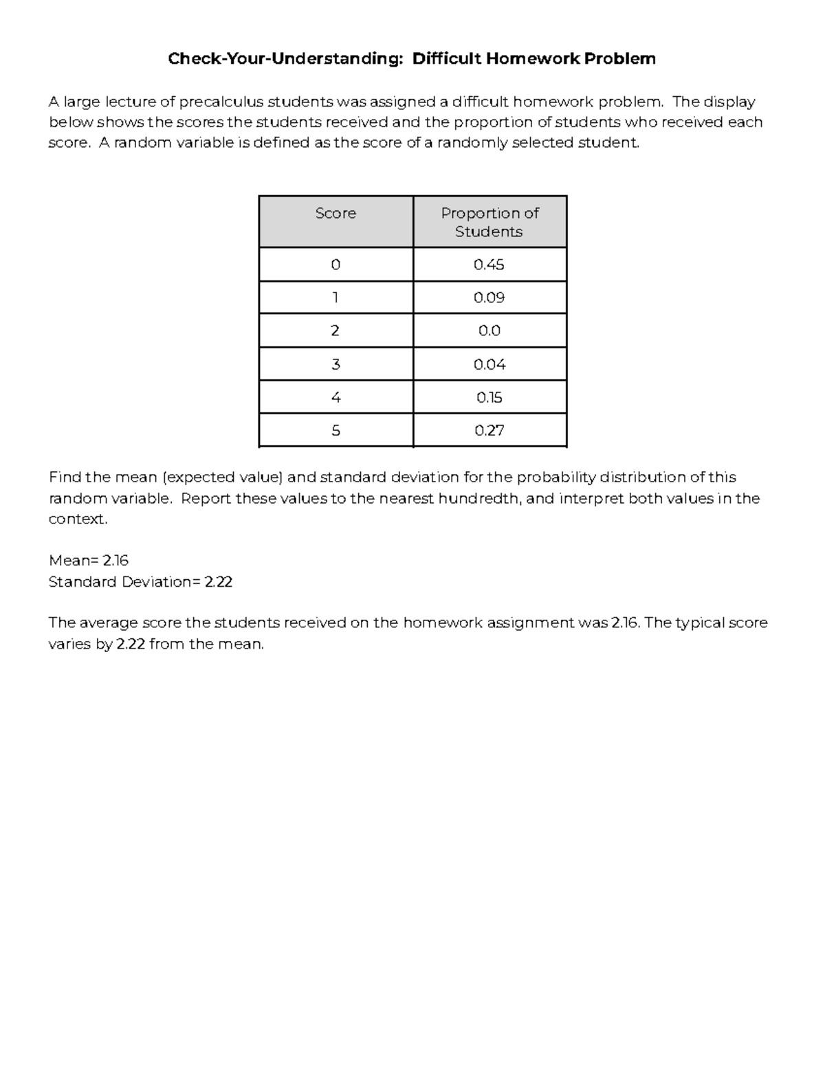 Difficult Homework Problem - The display below shows the scores the ...