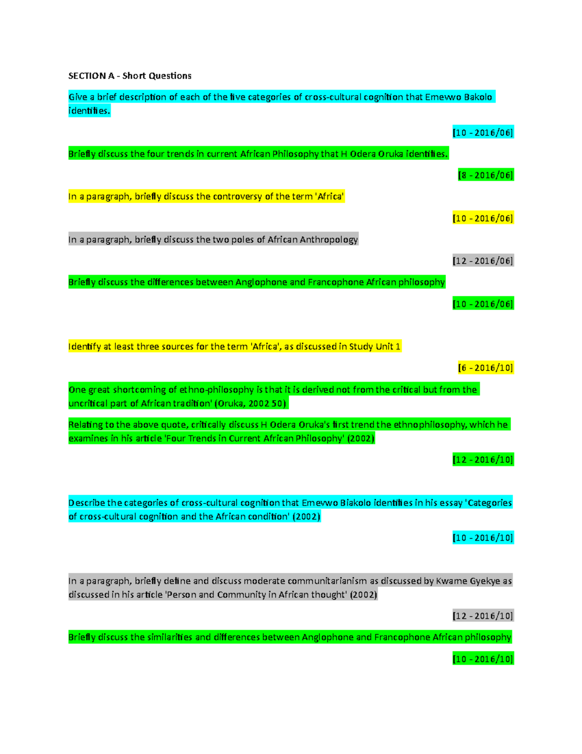 Section A - Short Questions - SECTION A - Short Questions Give a brief ...