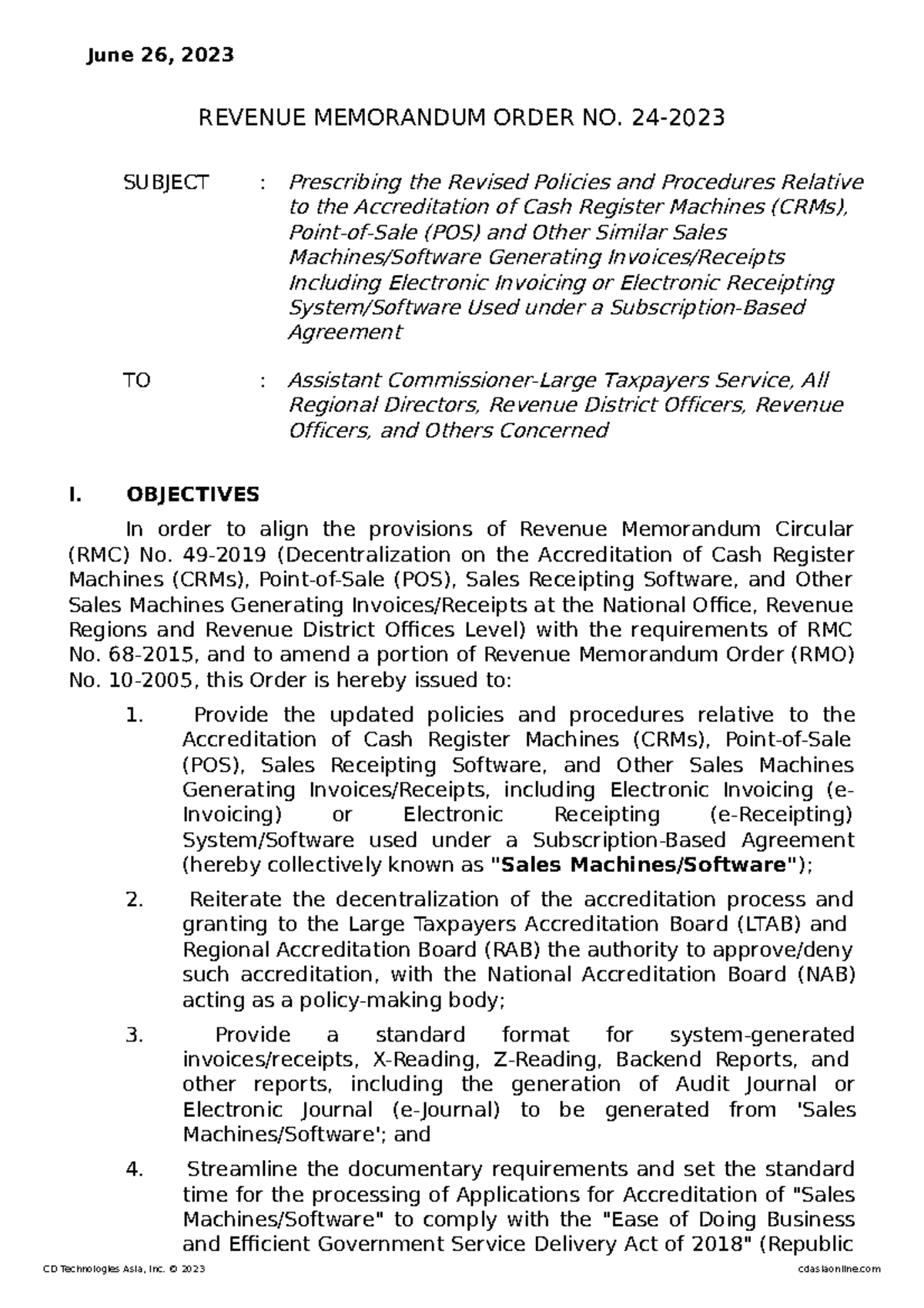 RMO 24- 2023 - eopt - June 26, 2023 REVENUE MEMORANDUM ORDER NO. 24 ...