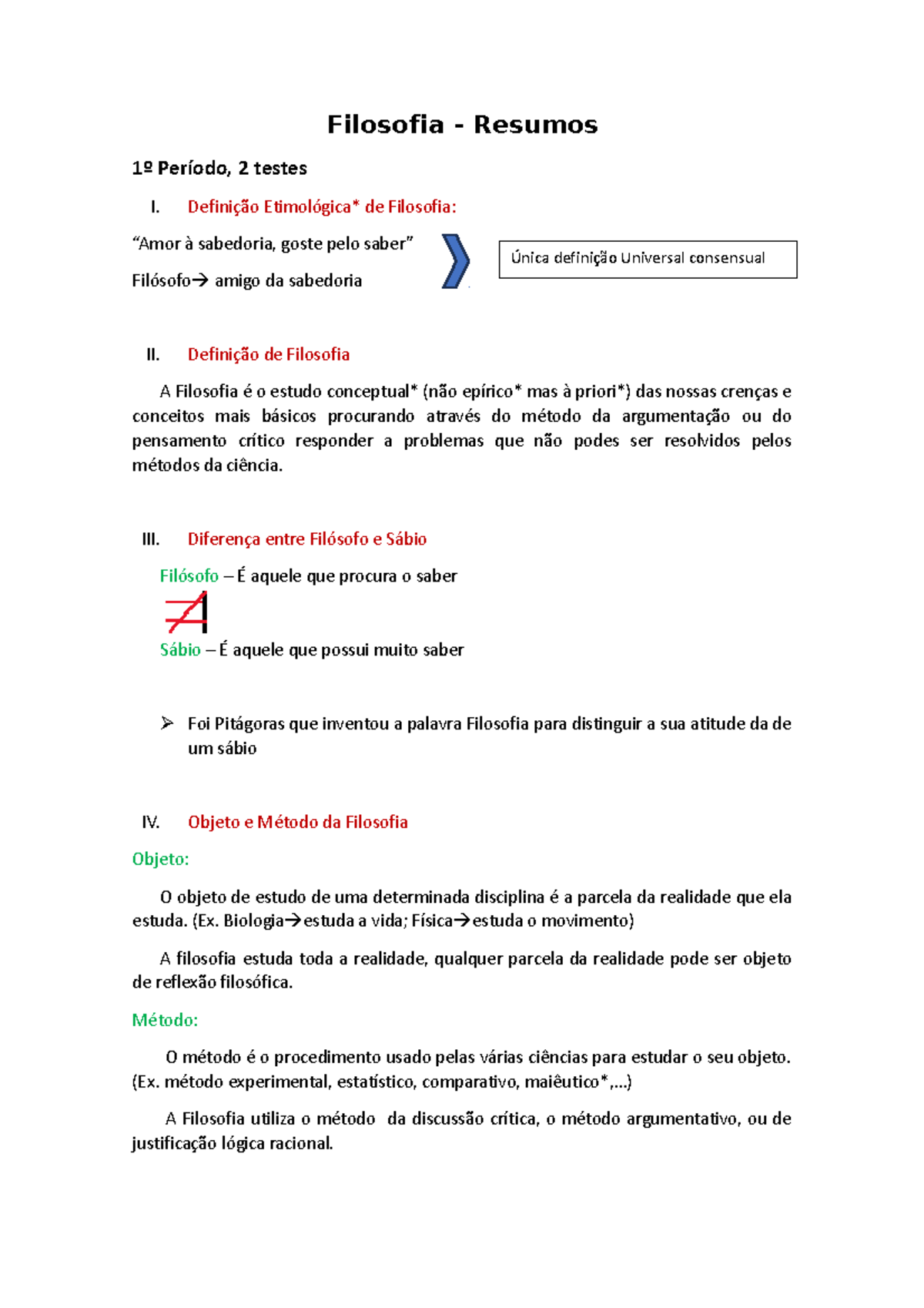 Filosofia Resumos - Filosofia - Resumos 1º Período, 2 testes I ...