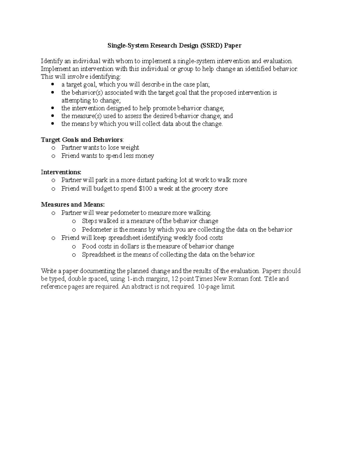 SSRD Final Paper Outline - Single-System Research Design (SSRD) Paper ...