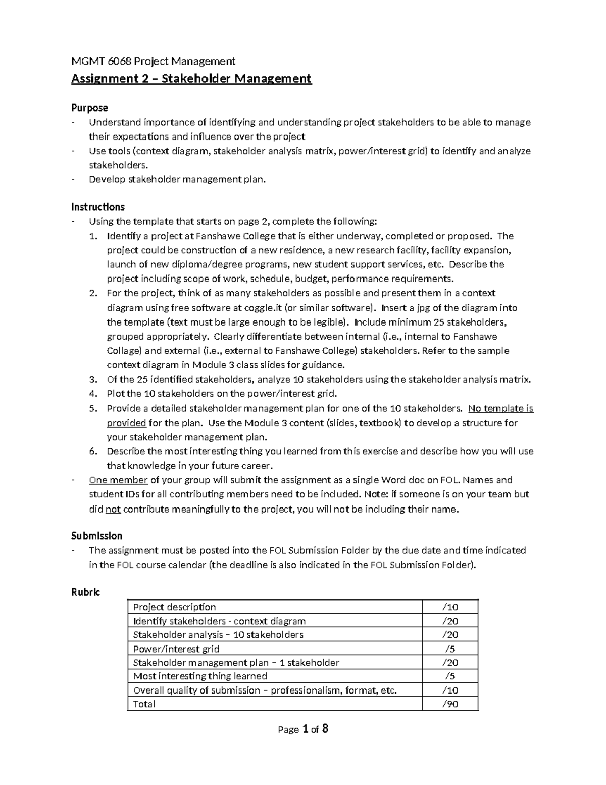 MGMT 6068 - Stakeholder Management - MGMT 6068 Project Management ...