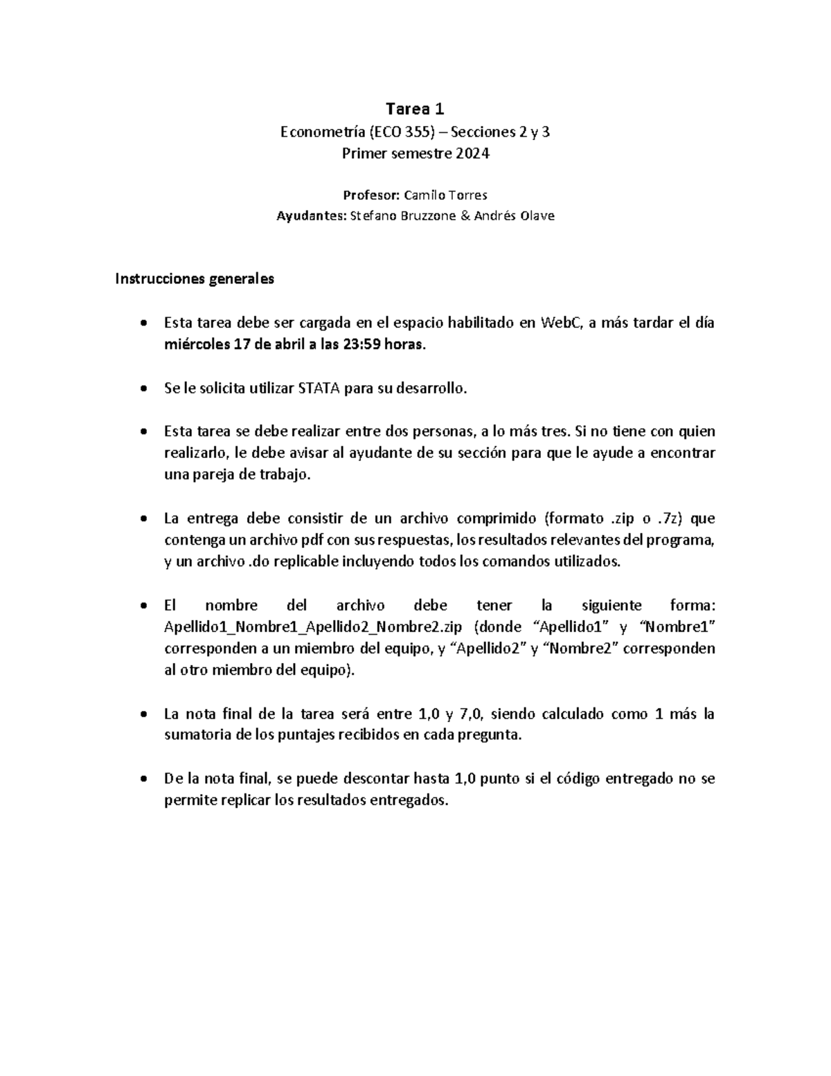 Tarea 1 - ECO355 (S1-2024) - Tarea 1 Econometría (ECO 355) – Secciones ...