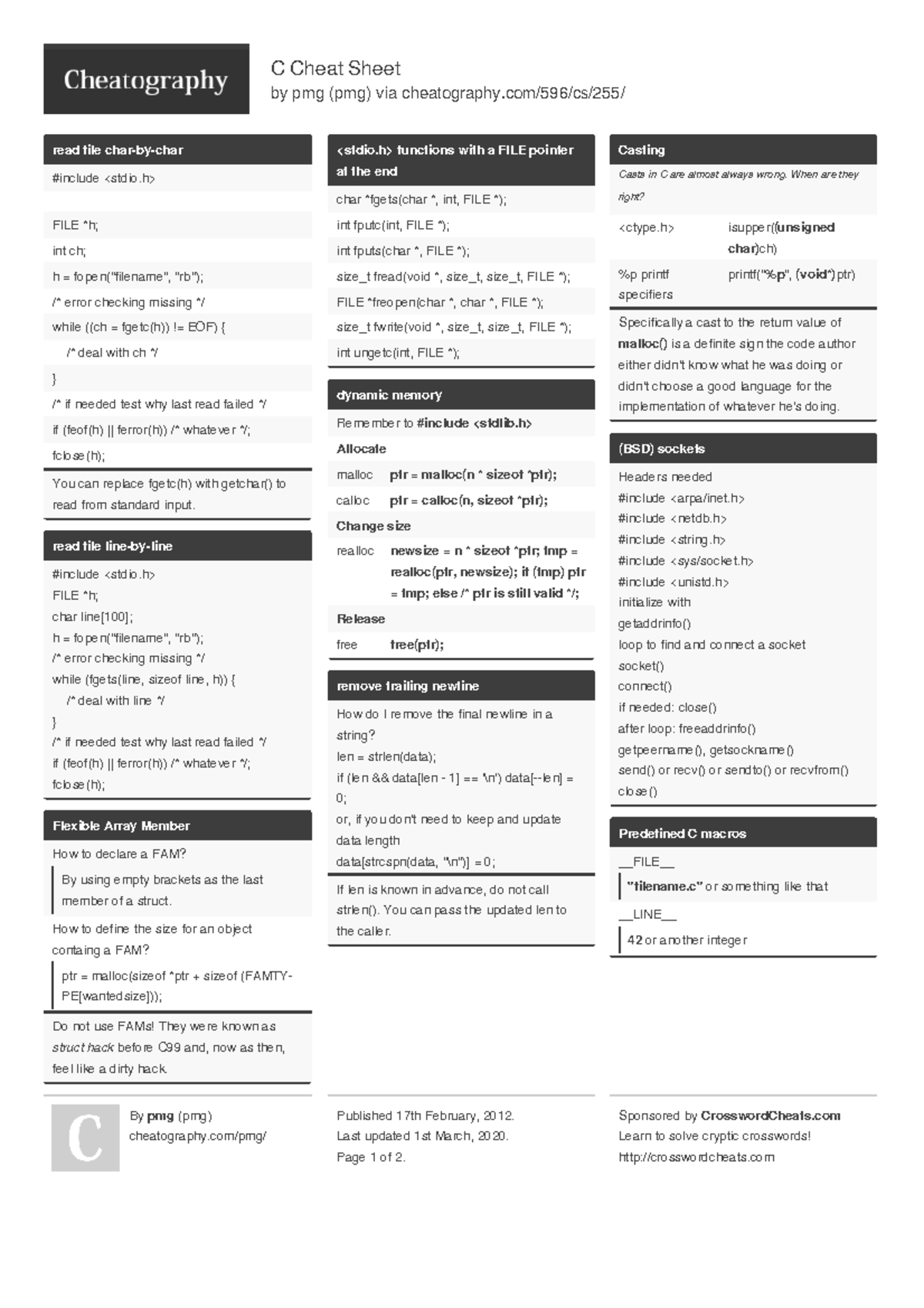 Comp science - Summary - C Cheat Sheet by pmg (pmg) via cheatography ...