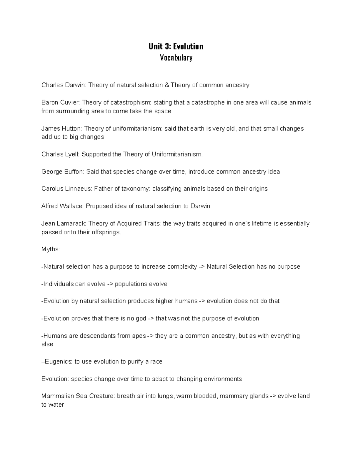 Biology Vocabulary - Unit 3: Evolution Vocabulary Charles Darwin ...
