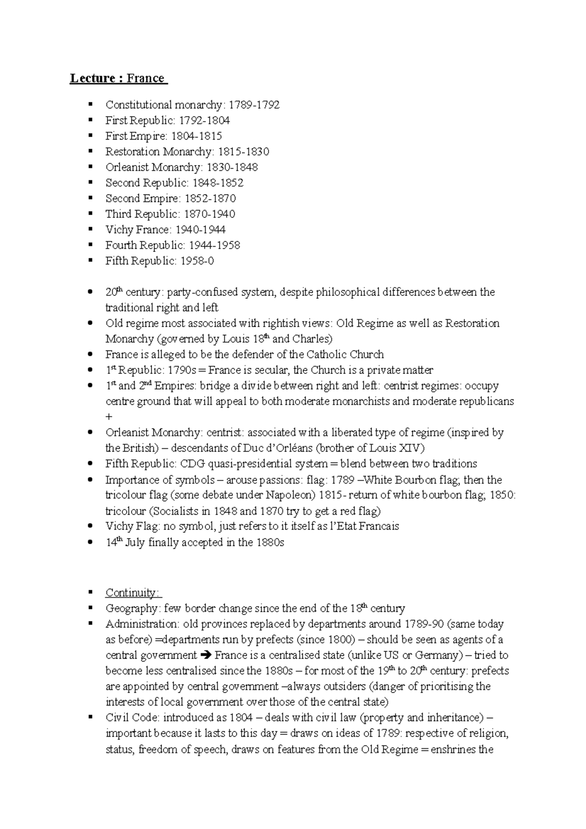 Lecture Notes - Lecture On France Since The Early 1800S - Political ...