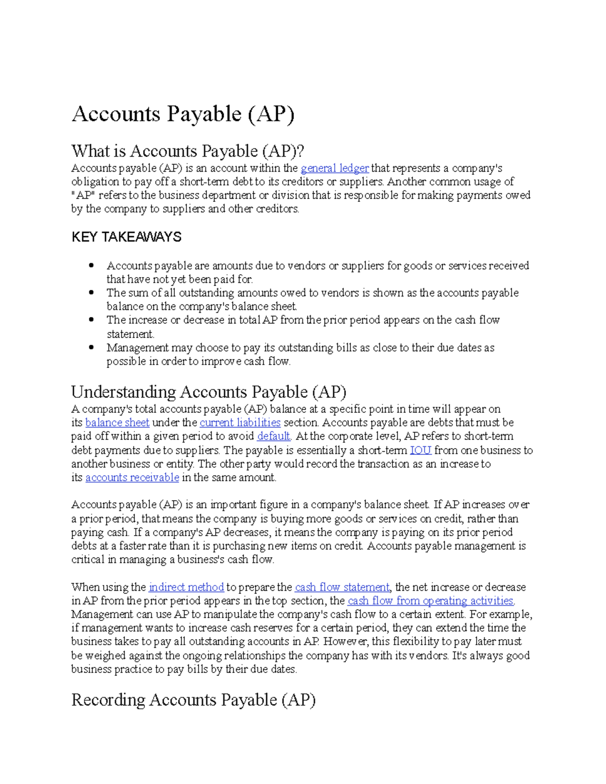 Accounts Payable - Short notes about the topic - Accounts Payable (AP ...