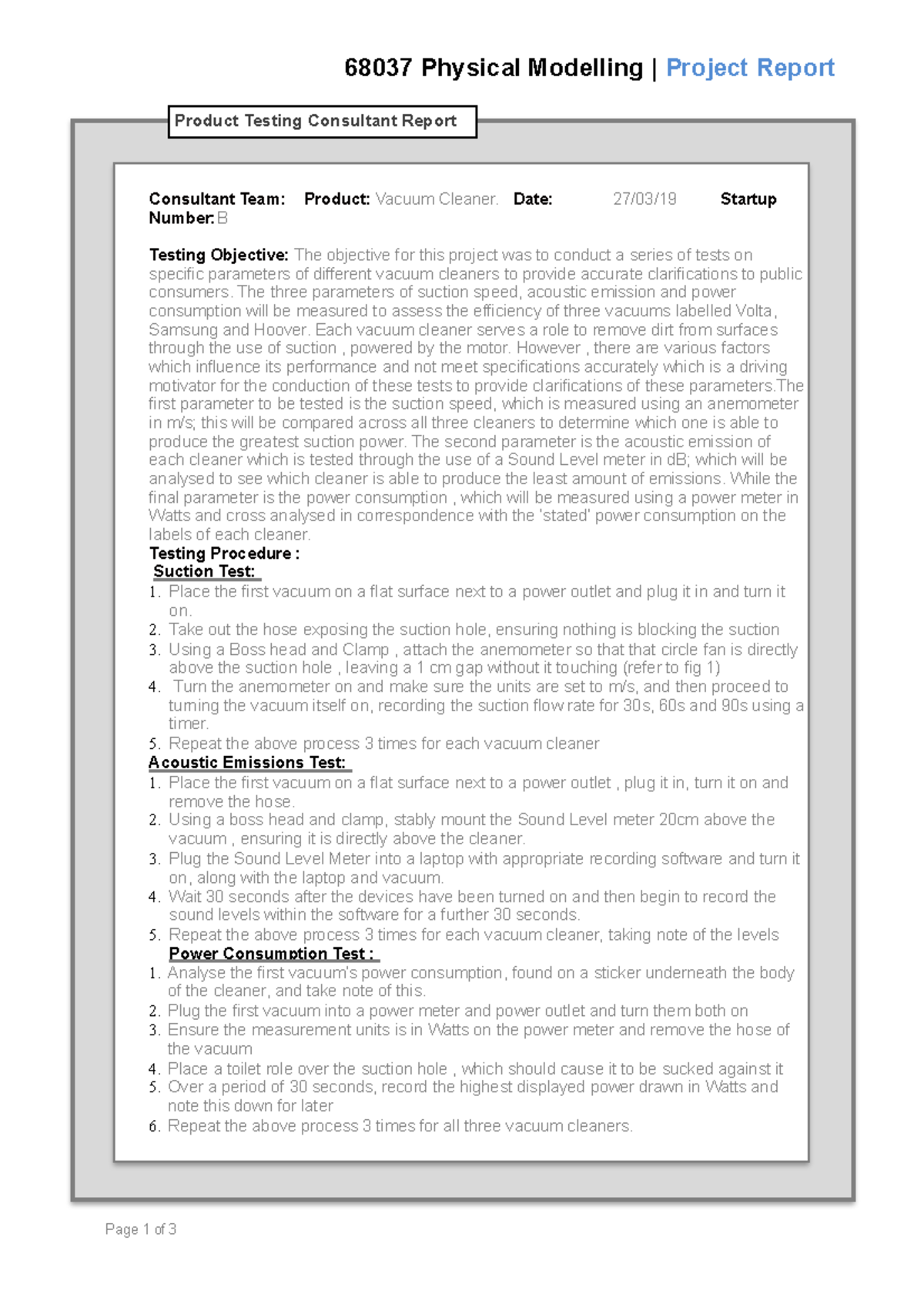 Prac Report Vacuum - 68037 Physical Modelling | Project Report Product ...