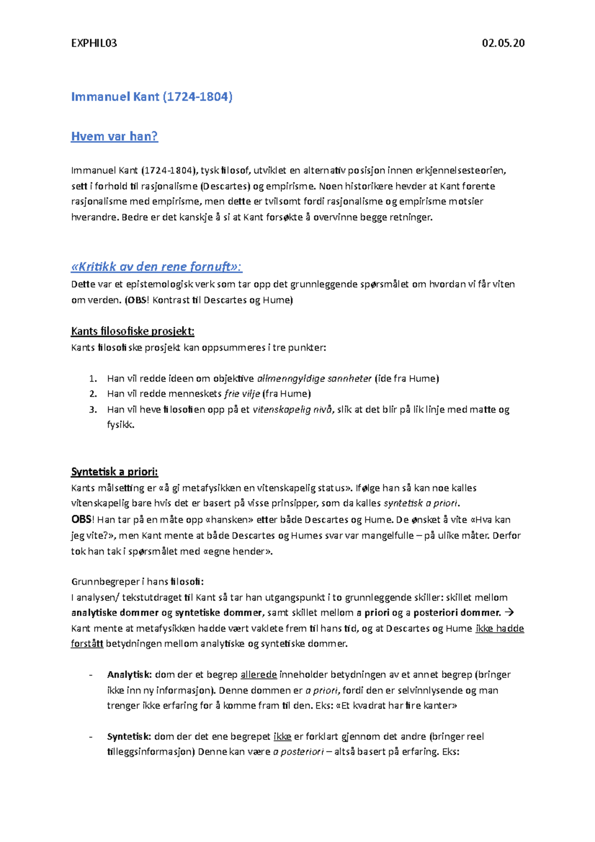 Exphil - Immanuel Kant - Immanuel Kant (1724-1804) Hvem var han? Immanuel Kant (1724-1804), tysk ...