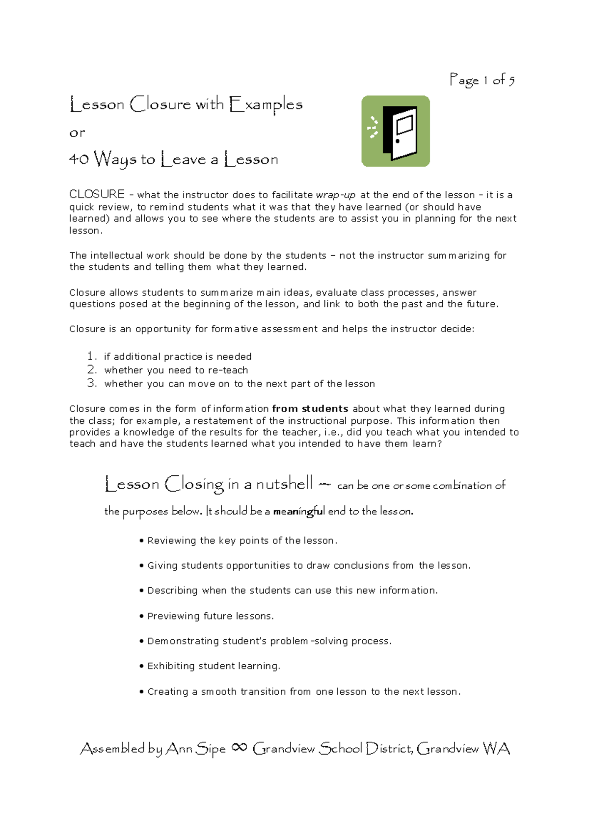 40 ways to leave a lesson - Lesson Closure with Examples or 40 Ways to ...