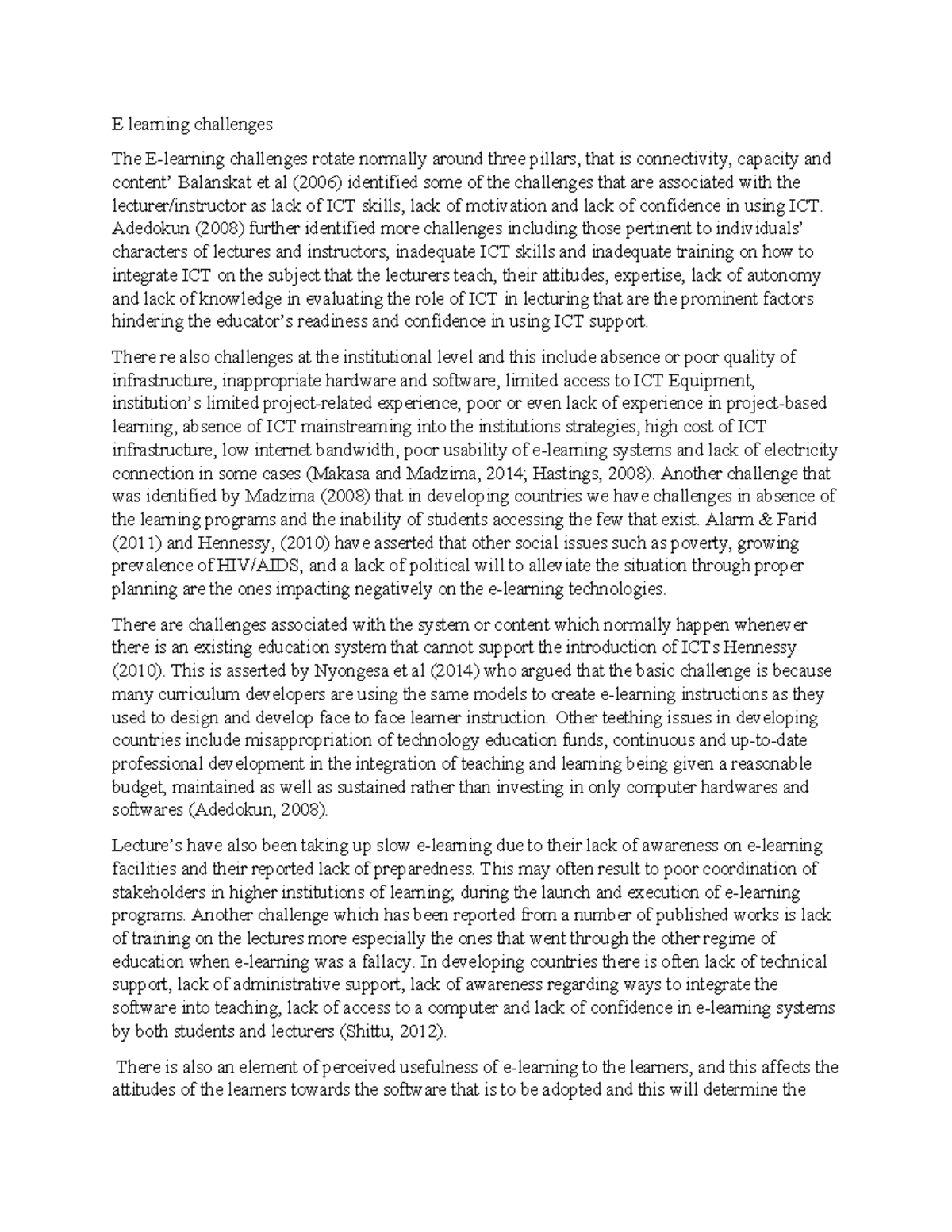 E learning challenges - research proposal - E learning challenges The E-learning challenges ...