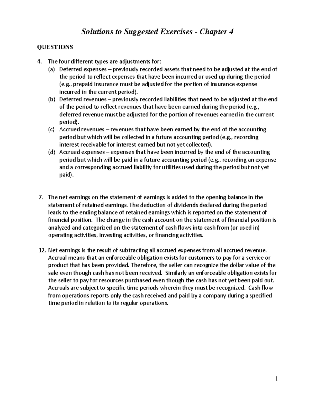 Ch04 - Solutions to Suggested Exercises - Solutions to Suggested Exercises - Chapter 4 QUESTIONS ...