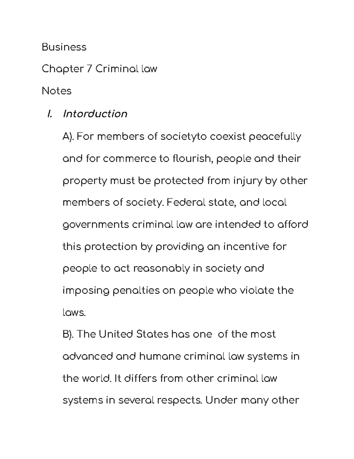 Criminal law part 1 - Notes - Business Chapter 7 Criminal law Notes I ...