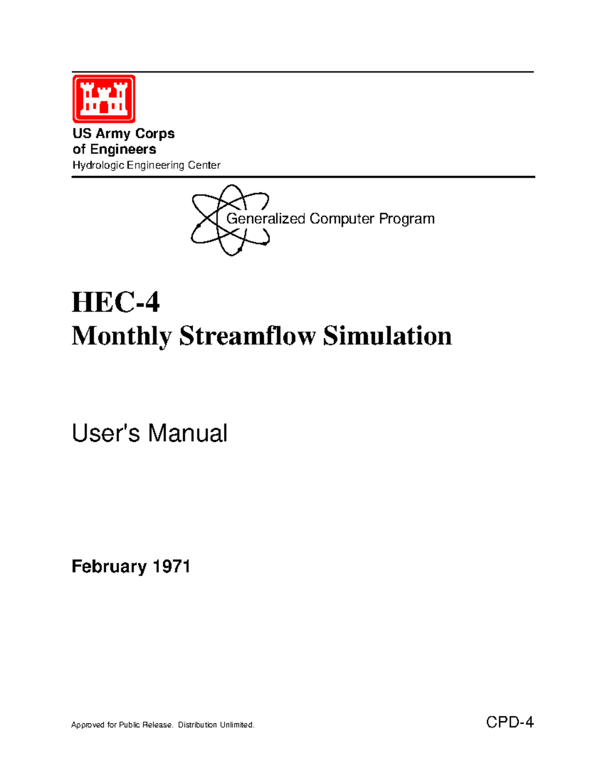 HEC-4 Users Manual (CPD-4) - US Army Corps of Engineers Hydrologic Engineering Center HEC ...