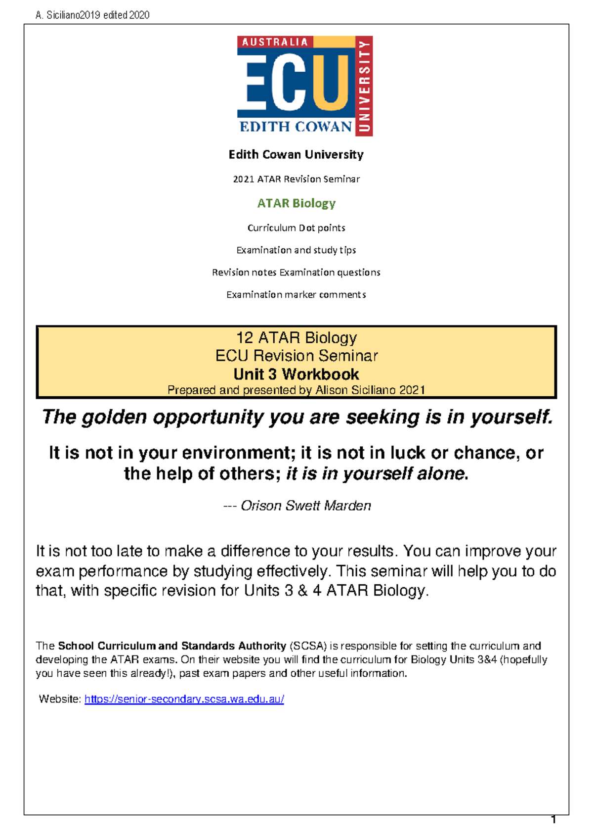 ATAR Biology Unit 3 Revision Booklet 2021 - Edith Cowan University 2021 ...