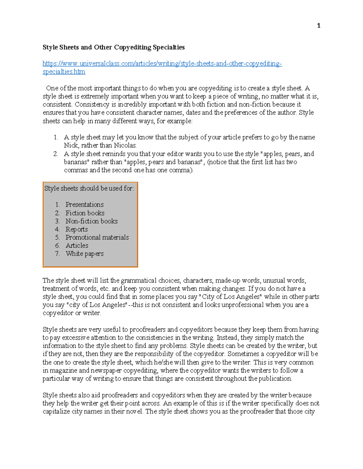 Style Sheets and Other Copyediting Specialties - Style Sheets and Other ...