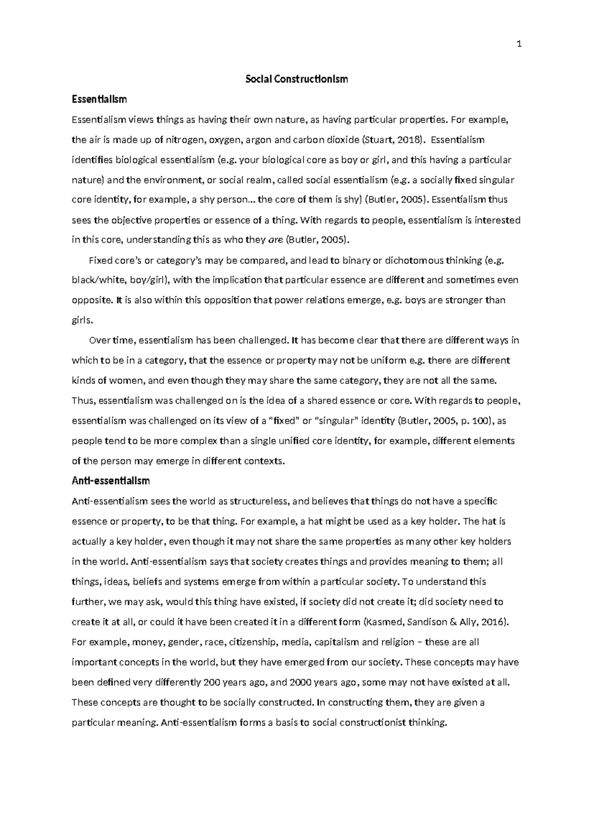 Social constructionism notes - Social Constructionism Essentialism ...